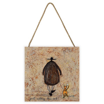 Sam Toft Just Walking The Cat Wooden Plaque Beige/Dark Brown/Orange ...