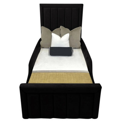 Sammy Bed Gaslift Ottoman Plush Velvet with Safety Siderails- Black