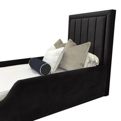 Sammy Bed Gaslift Ottoman Plush Velvet with Safety Siderails- Black