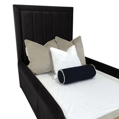 Sammy Bed Gaslift Ottoman Plush Velvet with Safety Siderails- Black