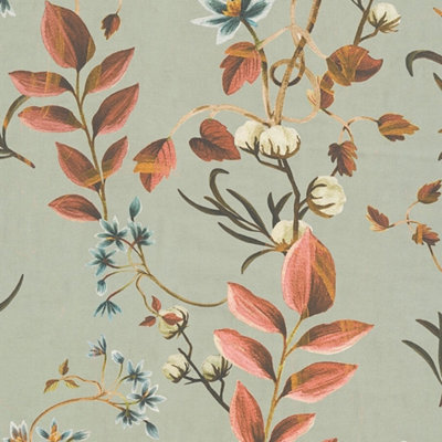 Sample of Bloom and Leaf Wallpaper in Green