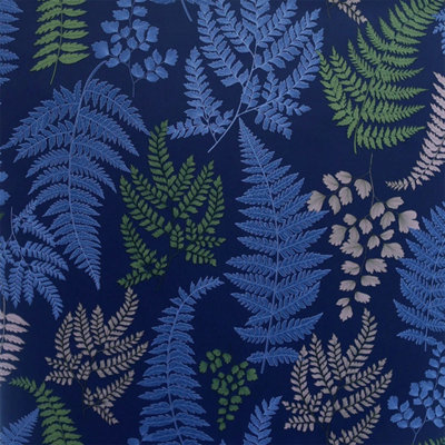 Sample of Botanical Fern Wallpaper In Navy and Grey