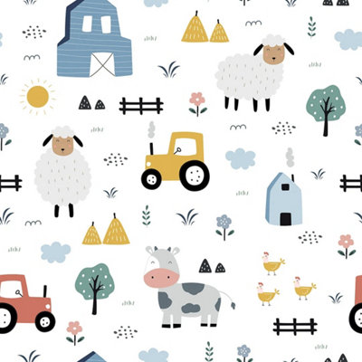 Sample of Fun at the Farm Wallpaper in Multicoloured