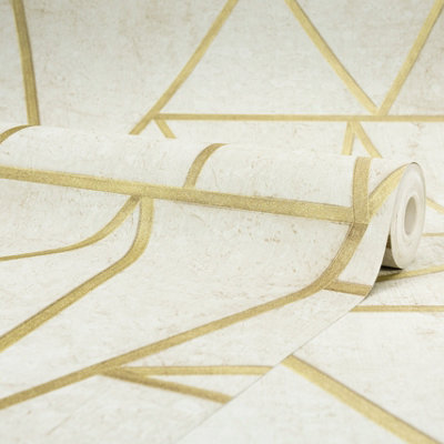 Sample of Metro Geometric Apex Wallpaper in Neutral Gold