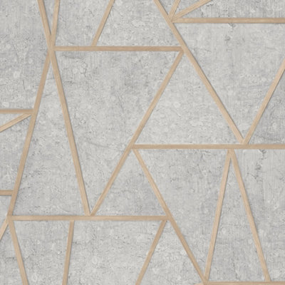 Sample of Soho Geometric Apex Wallpaper Grey and Rose Gold