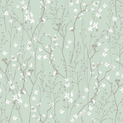 Sample of Summer Meadow Wallpaper in Mint Green