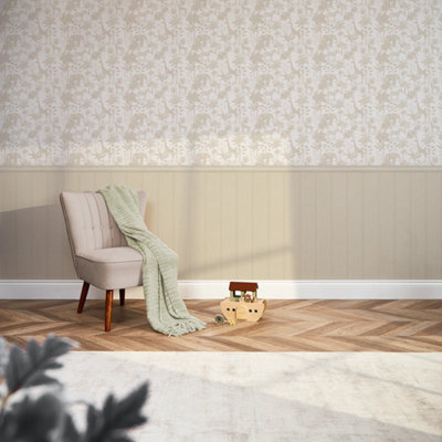 Sample of Vintage Explorer Panel Wallpaper in Neutral with Neutral Panel