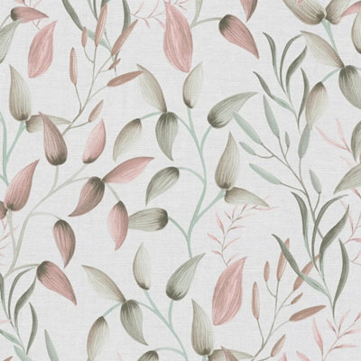 Sample of Whispering Vines Wallpaper in Green and Pink