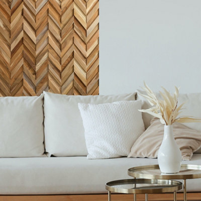 SAMPLE Wallsupply UltraWood Chevron Herringbone Solid Teak Wood ...