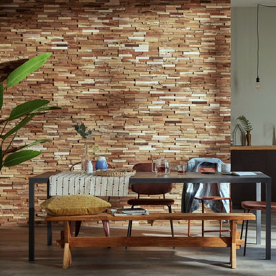 SAMPLE Wallsupply UltraWood Colorado Reclaimed Solid Teak Wood Panels, Wall Cladding 3D ...