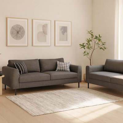 San Sebastian 3- and 2-Seater Sofa Set in Basel Light Grey Brown Fabric ...