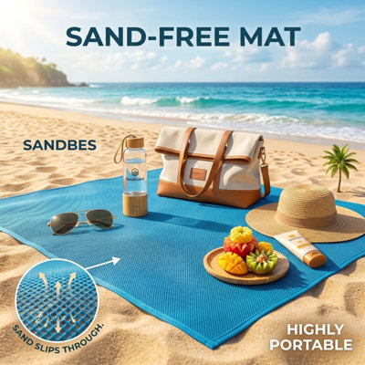 Sand Free Picnic & Beach Mat 200 x 150cm Large Family Outdoor Ground ...