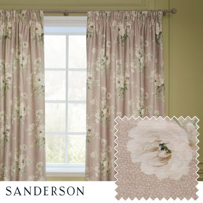 Sanderson Adele Floral Chenille Room Darkening Pencil Pleat Curtain ...