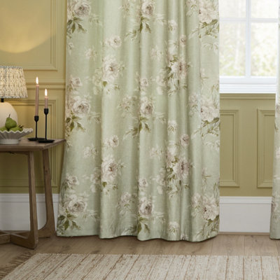 Sanderson Adele Floral Chenille Room Darkening Pencil Pleat Curtains