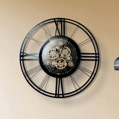 Sandown 80cm Living Room Wall Clocks with Glass Metal Frame, Round ...