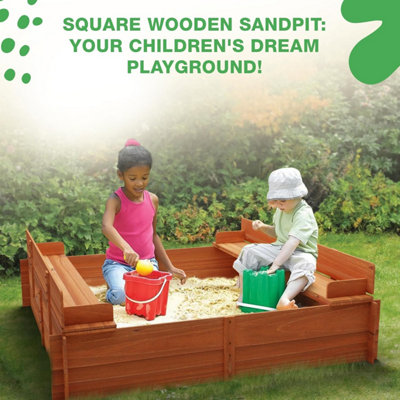Sandpit - Square Wooden Sand Pit with Folding Lid - 96cm by 96cm - With ...