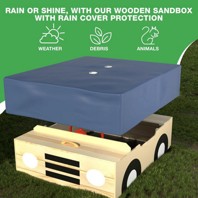 Sandpit - Wooden Car Sand Pit - With Steering Wheel, Weatherproof Cover ...