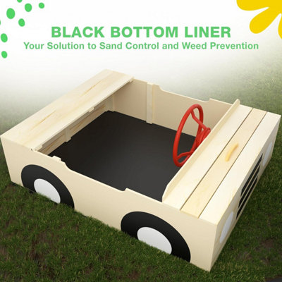 Sandpit - Wooden Car Sand Pit - With Steering Wheel, Weatherproof Cover ...