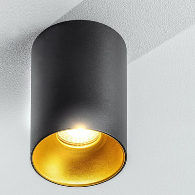 SANDRA - CGC Black Cylinder Ceiling Spotlight With Gold Inner Reflector ...