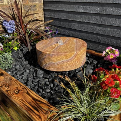 Sandstone Millstone 38cm Natural Stone Solar Water Feature | DIY at B&Q