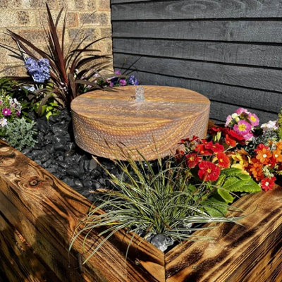 Sandstone Millstone 50cm Natural Stone Solar Water Feature | DIY at B&Q