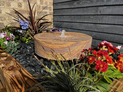 Sandstone Millstone 50cm Natural Stone Solar Water Feature