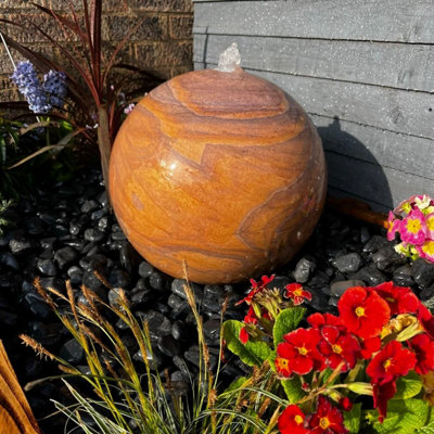 Sandstone Sphere Water Feature - Mains Powered - Natural Stone - L40 x ...