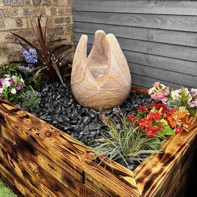 Sandstone Tulip Water Feature - Mains Powered - Natural Stone - L40 x ...