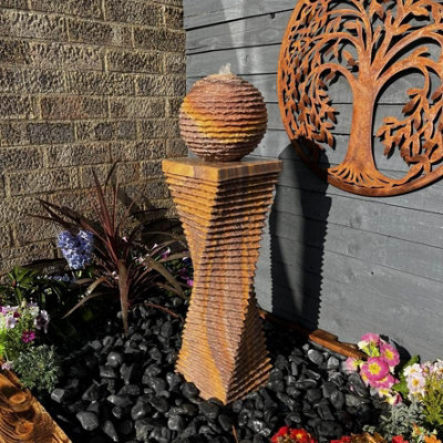 Sandstone Twist & Sphere 80cm Natural Stone Solar Water Feature