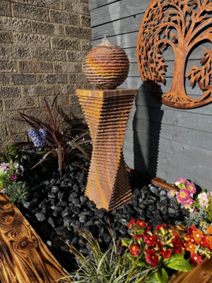 Sandstone Twist & Sphere 80cm Natural Stone Solar Water Feature