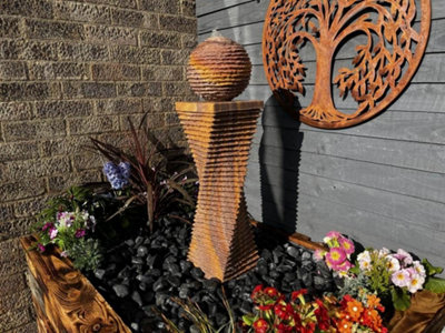 Sandstone Twist & Sphere 80cm Natural Stone Solar Water Feature