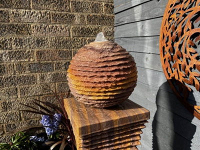 Sandstone Twist & Sphere 80cm Natural Stone Solar Water Feature
