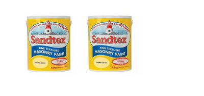 Sandtex Fine Textured Masonry Paint Cornish Cream 5L Pack of 2