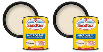 Sandtex Fine Textured Masonry Paint Ivory Stone 5L Pack of 2