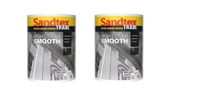 Sandtex Trade High Cover Smooth Paint Brilliant White 5L Pack of 2