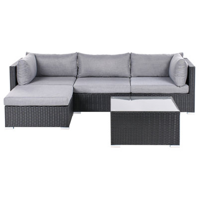 SANO 4 Seater Garden Corner Sofa with Table Right Hand Black PE Rattan