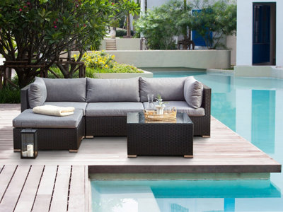 SANO 4 Seater Garden Corner Sofa with Table Right Hand Black PE Rattan