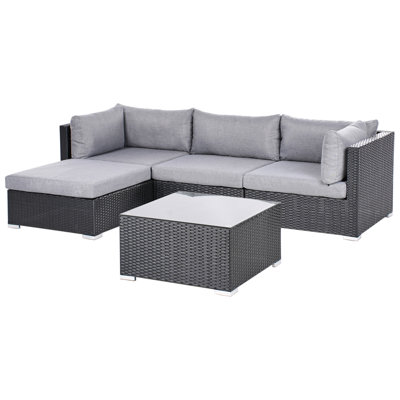SANO 4 Seater Garden Corner Sofa with Table Right Hand Black PE Rattan