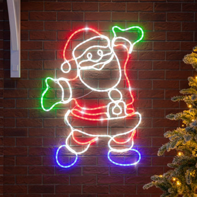 Santa Christmas Rope Light Silhouette Flashing LED Outdoor Wall ...