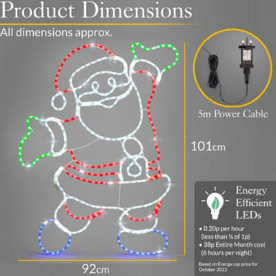 Santa Christmas Rope Light Silhouette Flashing LED Outdoor Wall ...
