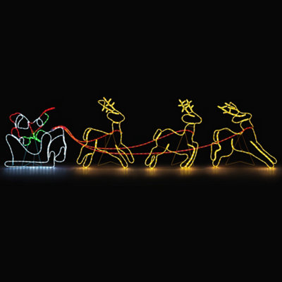 Santa Sleigh Reindeer Rope Light Silhouette Outdoor LED Christmas ...
