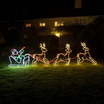 Santa Sleigh Reindeer Rope Light Silhouette Outdoor LED Christmas ...