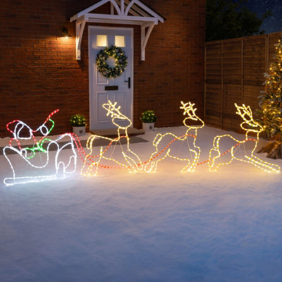 Santa Sleigh Reindeer Rope Light Silhouette Outdoor LED Christmas ...