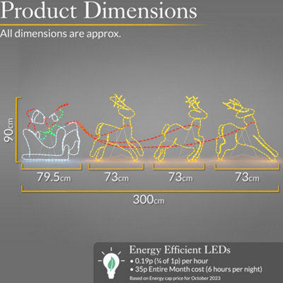 Santa Sleigh Reindeer Rope Light Silhouette Outdoor LED Christmas ...