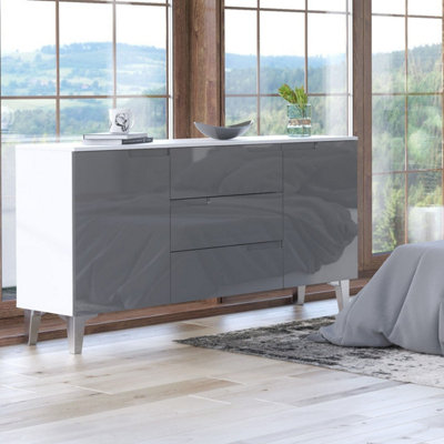Santino Grey High Gloss And White 2 Door / 3 Drawer Wide Sideboard ...