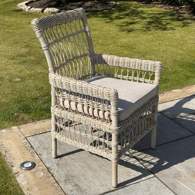 Santorini Cream Wicker Outdoor Dining Armchair with Cushion