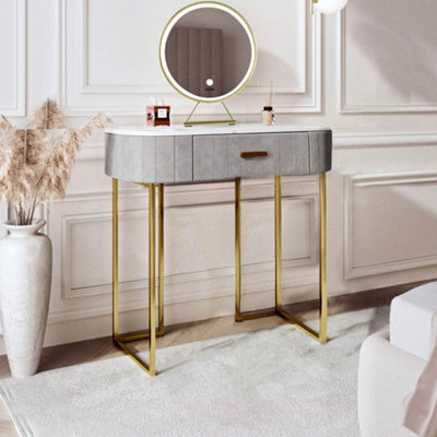 Santorini Dream Set 2-Dove Grey Velvet Dressing Table with LED Touch ...