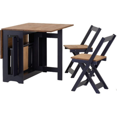 Santos Extending Butterfly Dining Set Blue and Distressed Waxed Pine