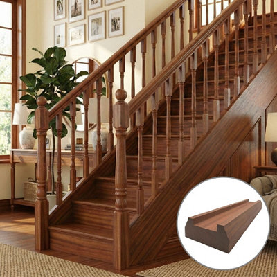 Sapele Dark Hardwood Baserail TBR 4.2m - 35mm Groove For Spindles UK ...