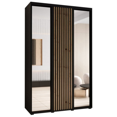 Sapporo II Black Matt Mirrored Sliding Wardrobe - Elegant Space-Saver ...